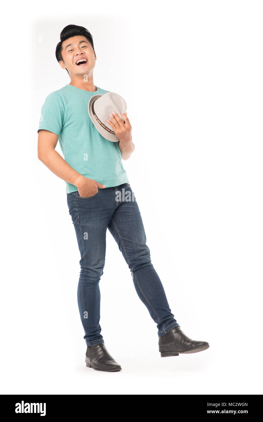 Happy man with hat Stock Photo - Alamy