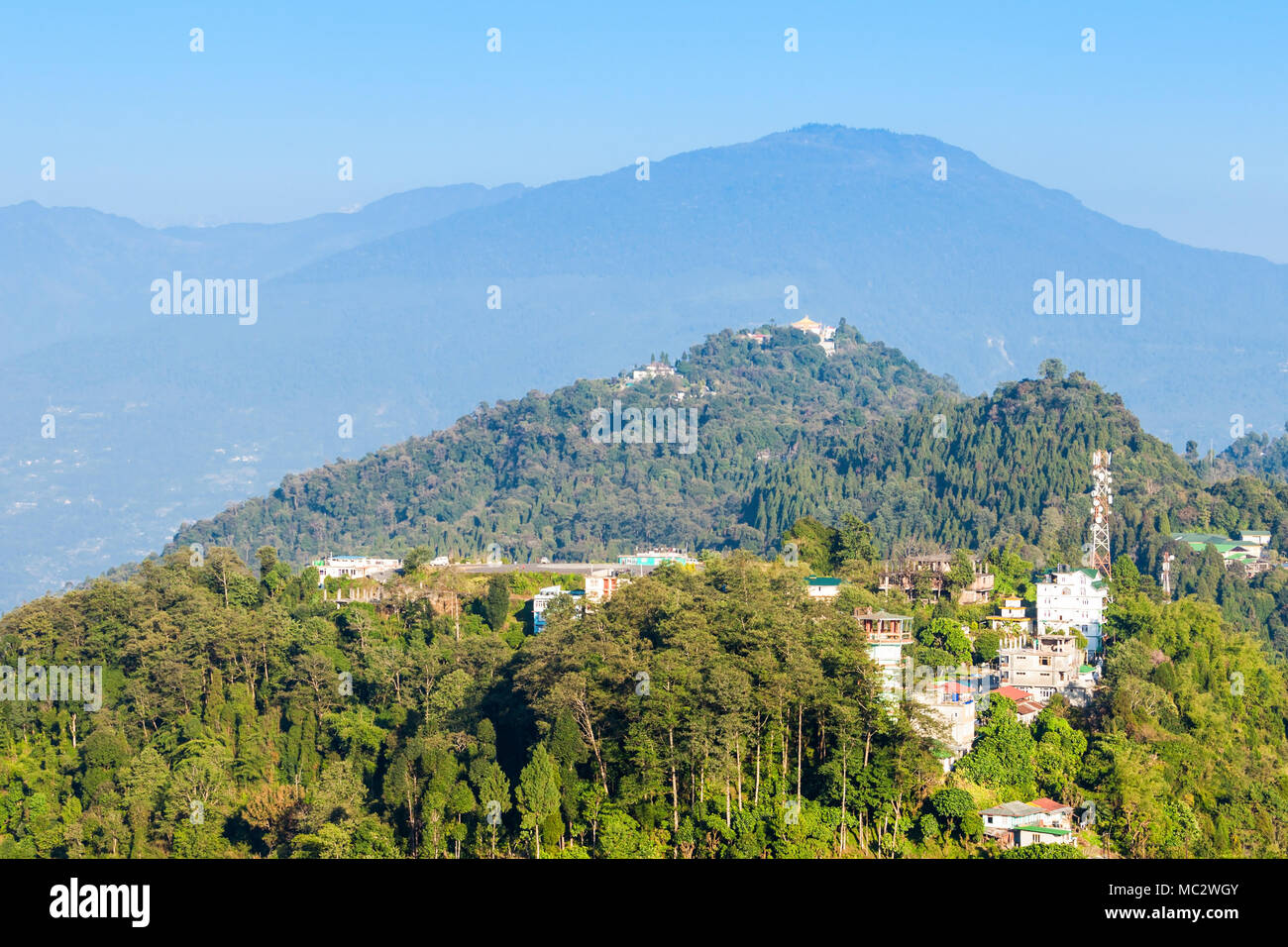 Pelling panoramic aerial view. Pelling is a town in the district of ...