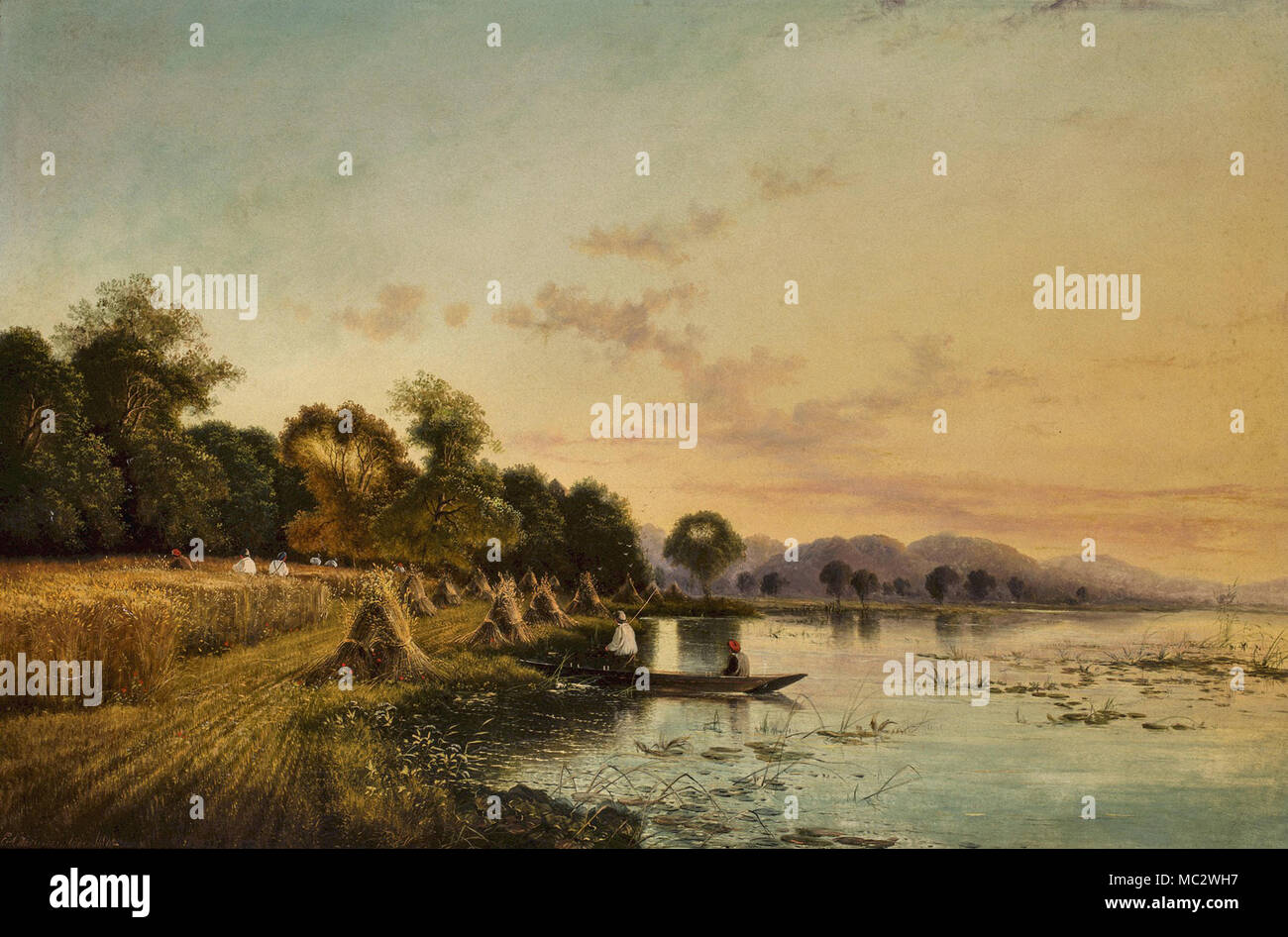 Boddington Edwin Henry - Harvesters Along a Lake Stock Photo - Alamy
