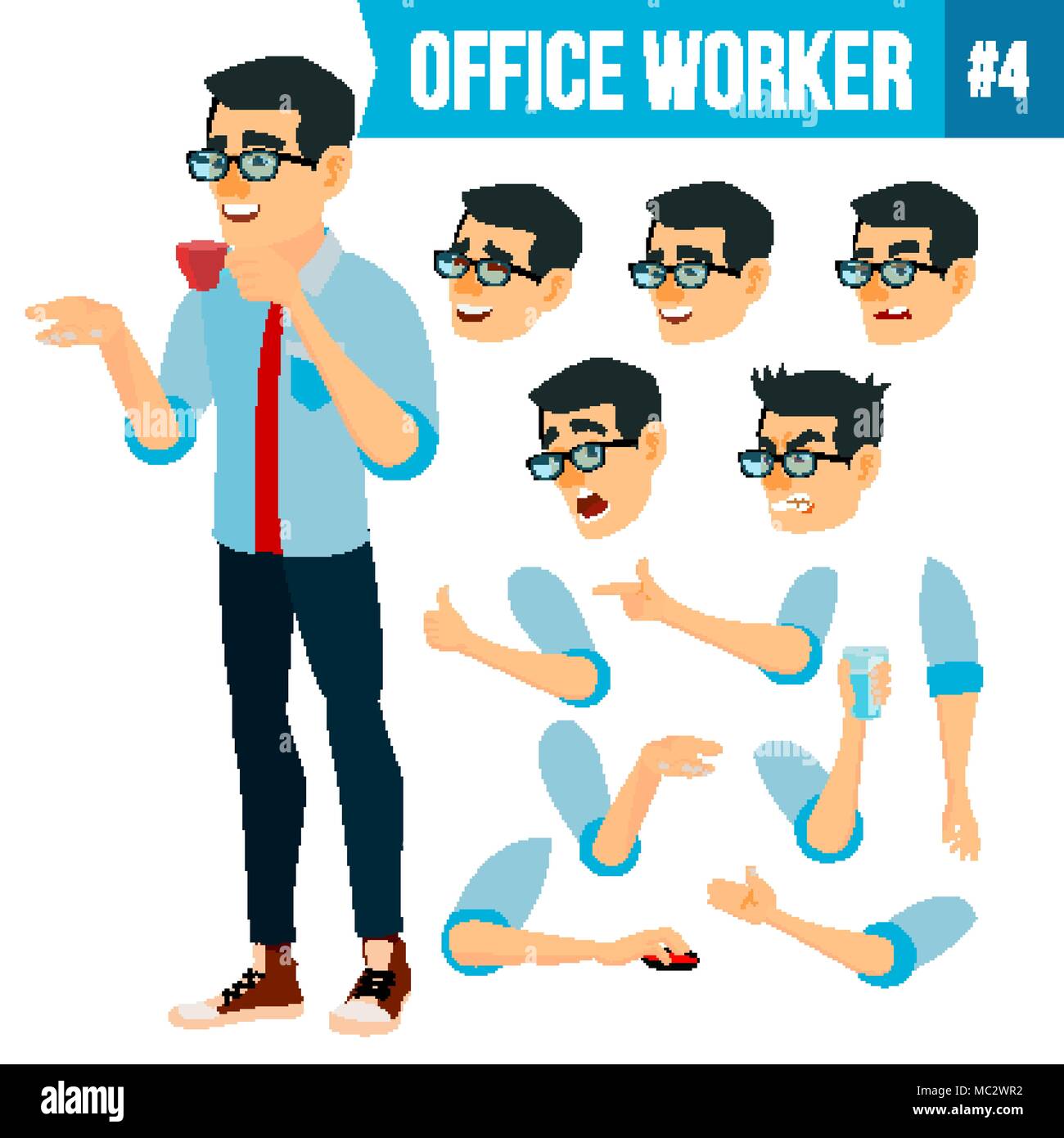 Office Worker Vector. Face Emotions, Various Gestures. Animation ...