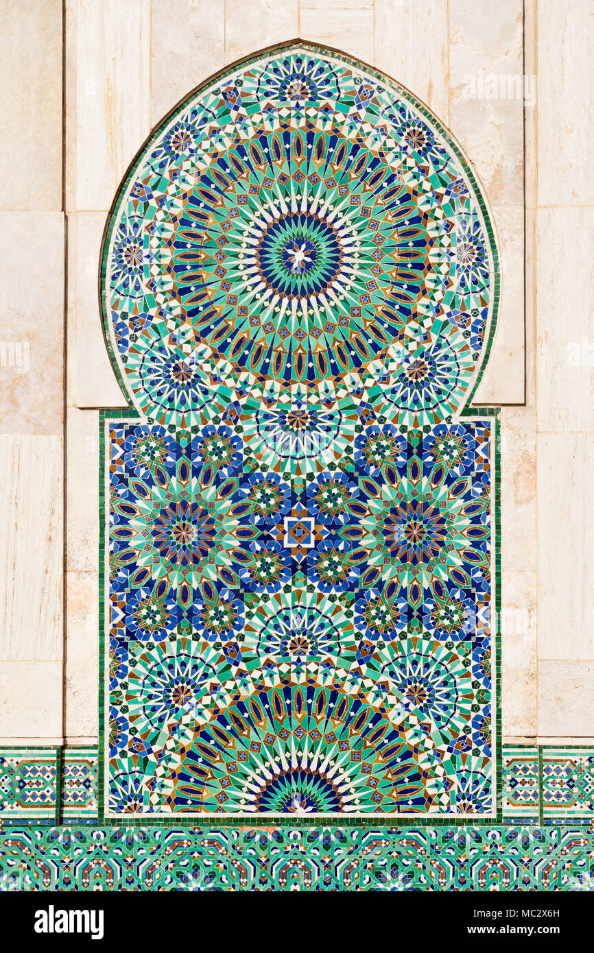 The Hassan II Mosque exterior pattern in Casablanca, Morocco Stock ...