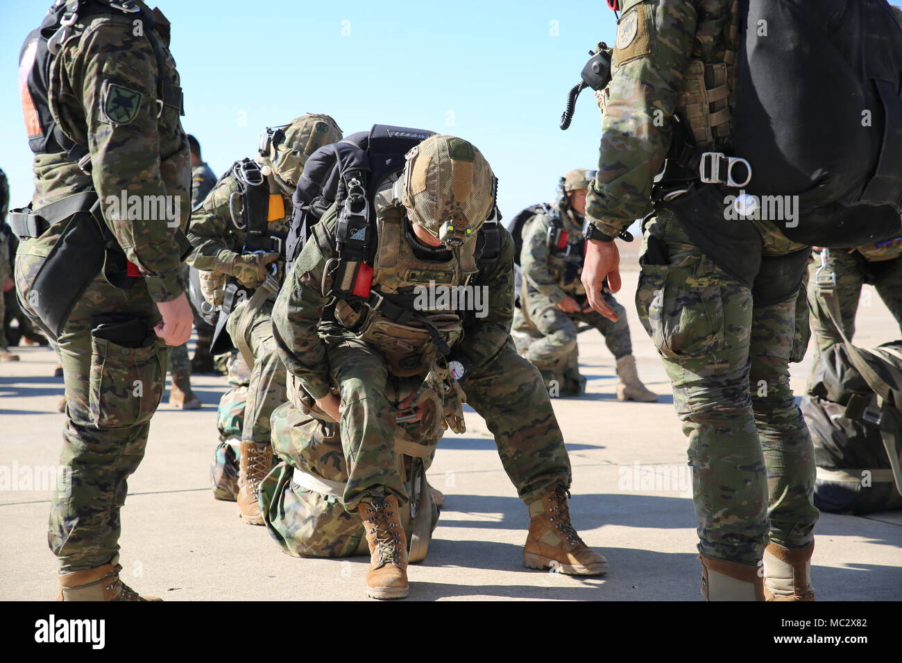 Spanish paratroopers inspect their gear during Operation Death From ...