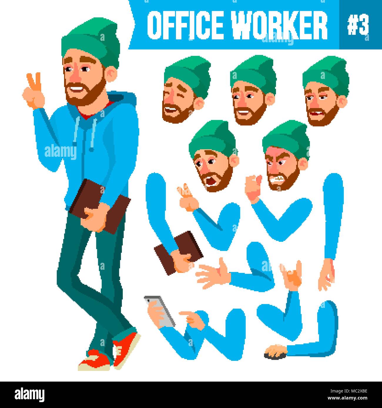 Office Worker Vector. Face Emotions, Various Gestures. Animation ...
