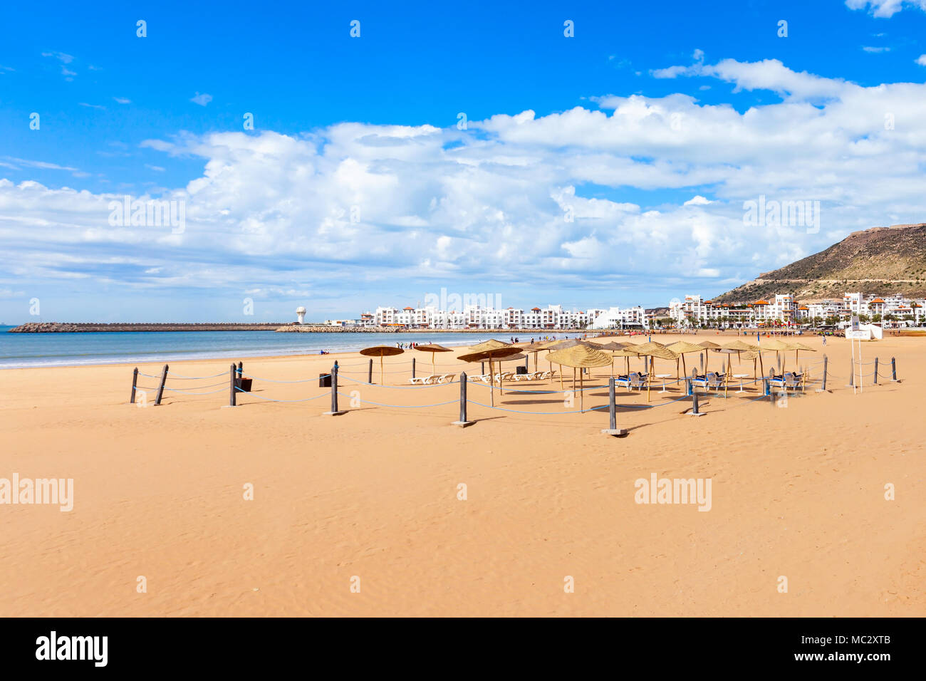 Agadir main beach in Agadir city, Morocco. Agadir is a major city in ...