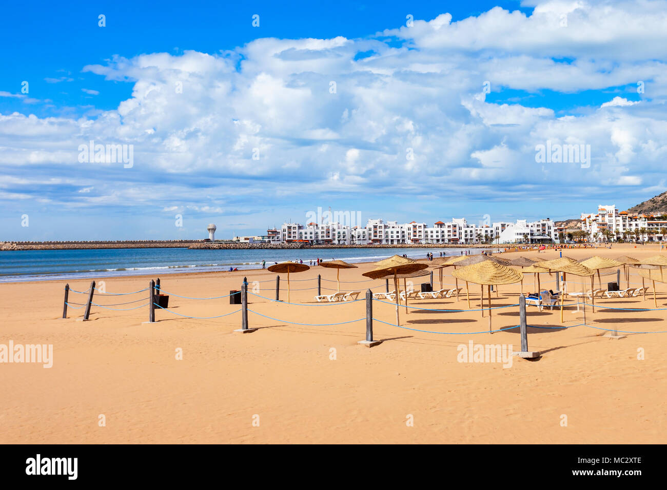 Agadir main beach in Agadir city, Morocco. Agadir is a major city in ...