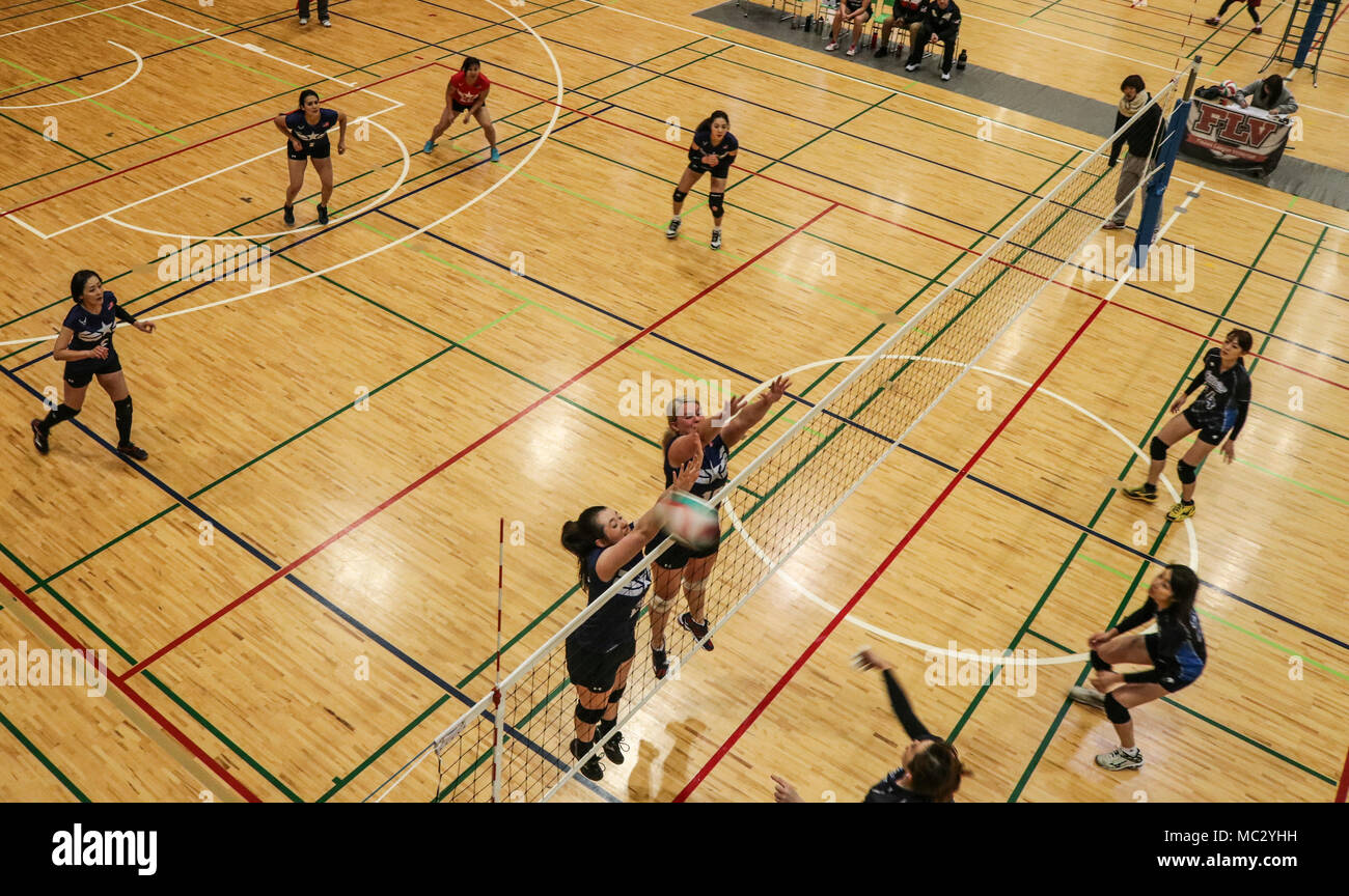 Kim Pollock, Yokota women’s varsity volleyball player, blocks a shot by ...