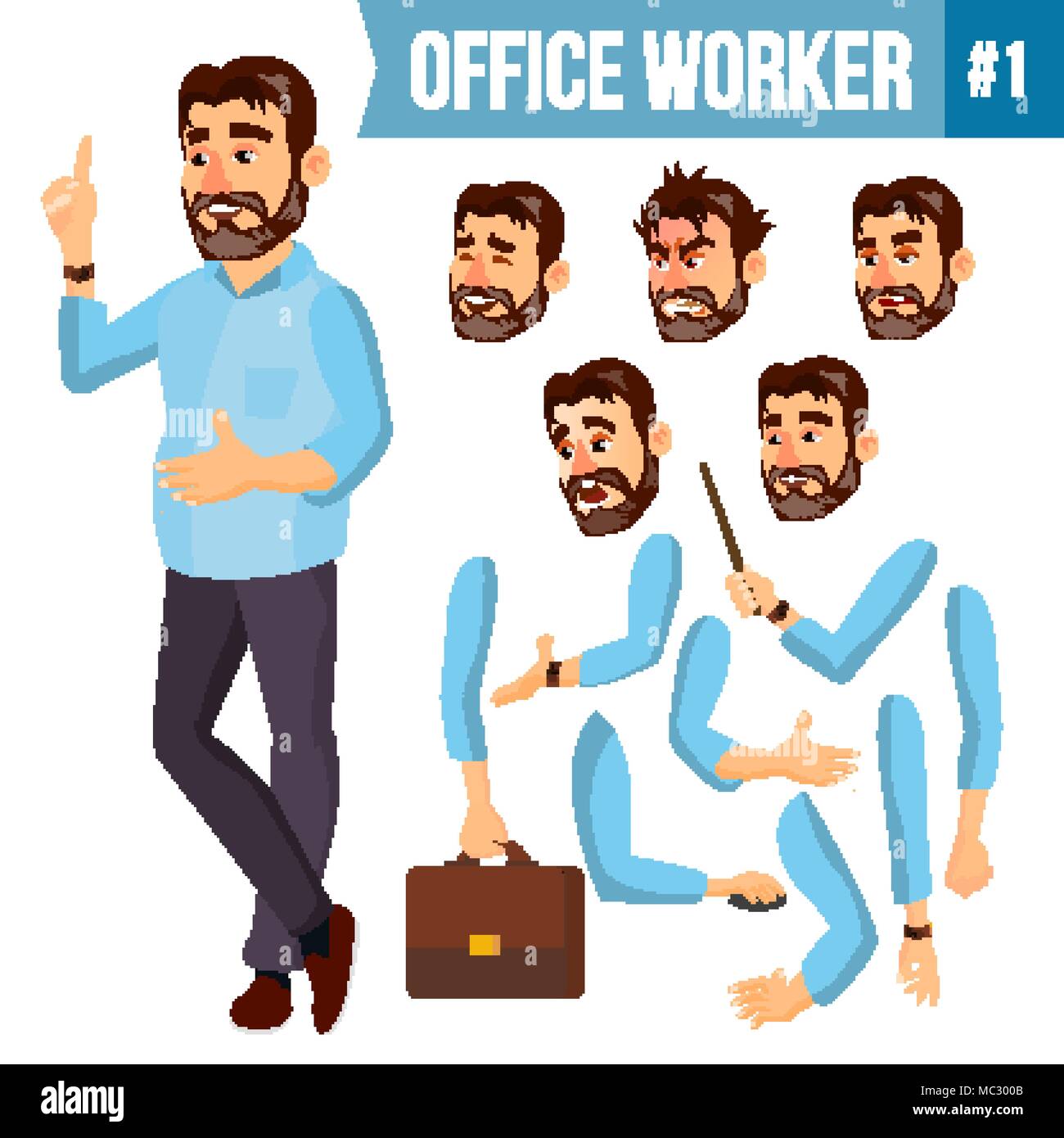 Office Worker Vector. Face Emotions, Various Gestures. Animation ...