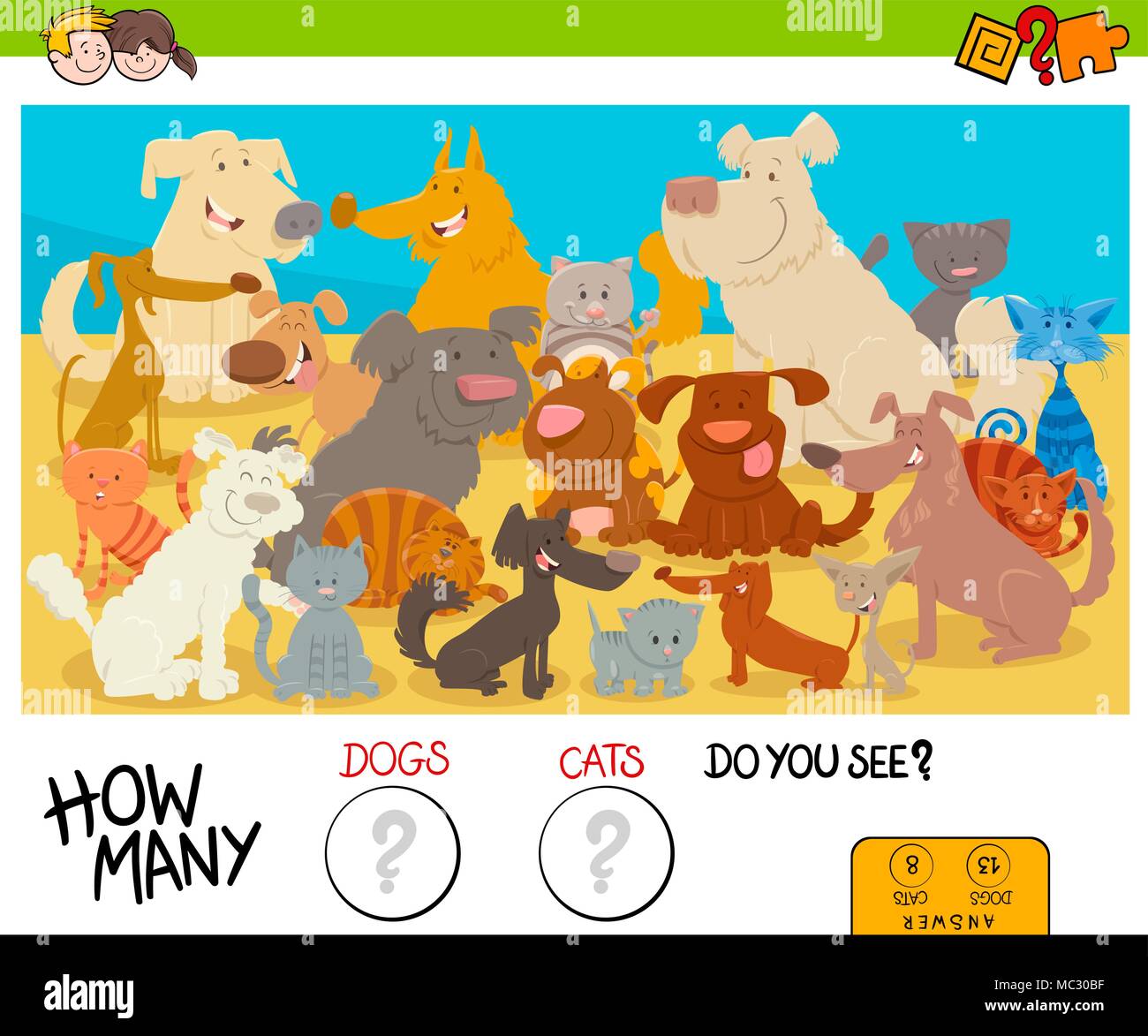 Cartoon Illustration of Educational Counting Game for Children with ...