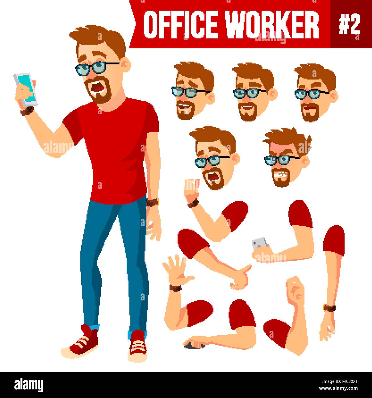 Office Worker Vector. Face Emotions, Various Gestures. Animation ...