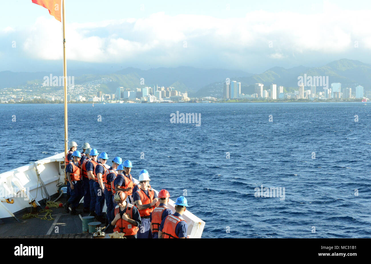 Crewmembers aboard the U.S. Coast Guard Cutter Sherman (WHEC 720), a ...