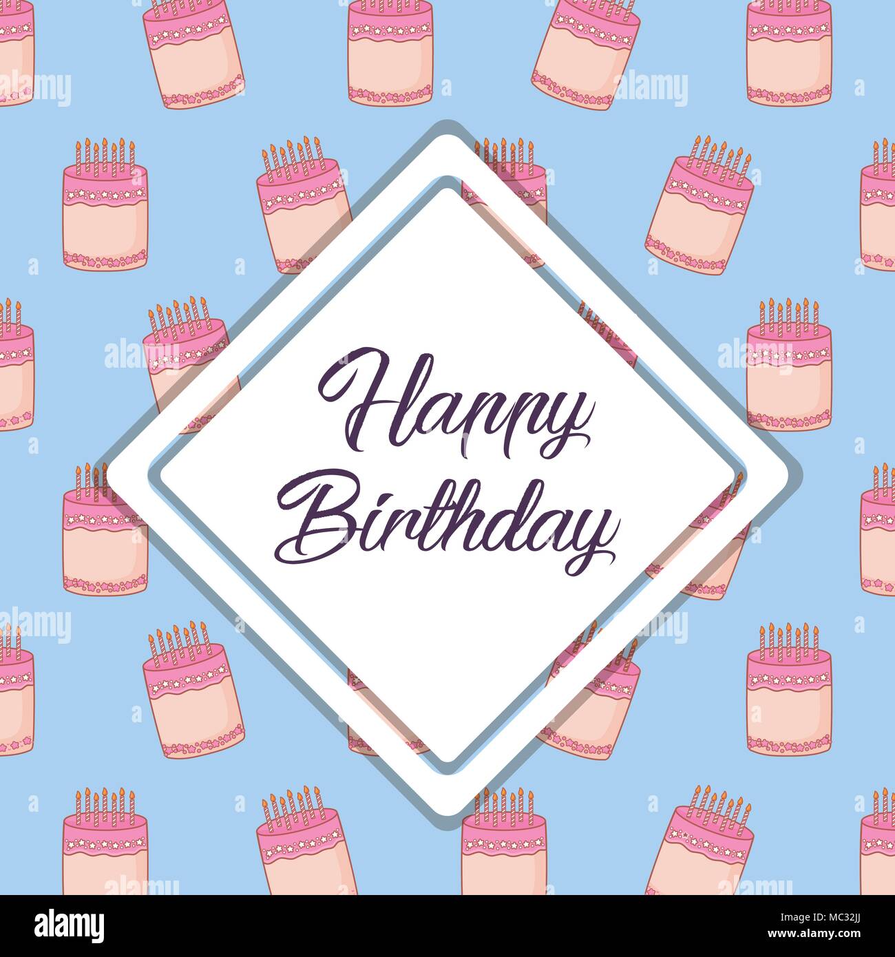 Happy birthday design with decorative rhombus frame over birthday cakes ...