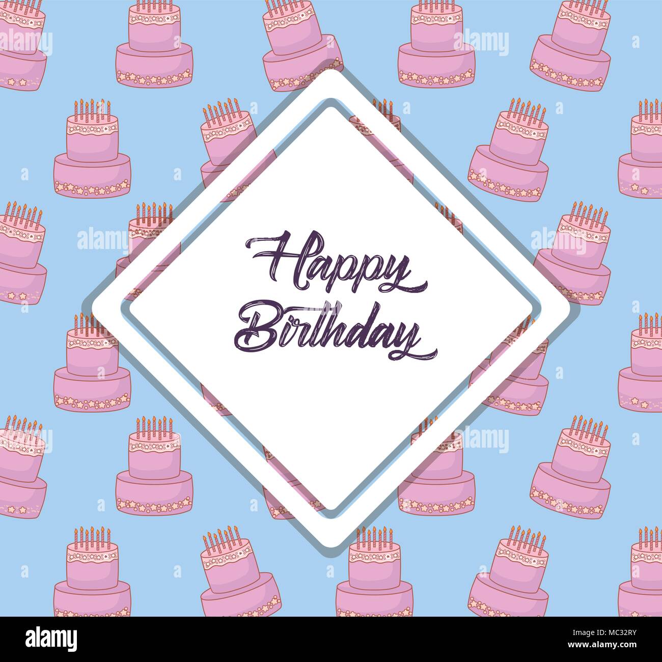 Happy birthday design with decorative rhombus frame over birthday cakes ...