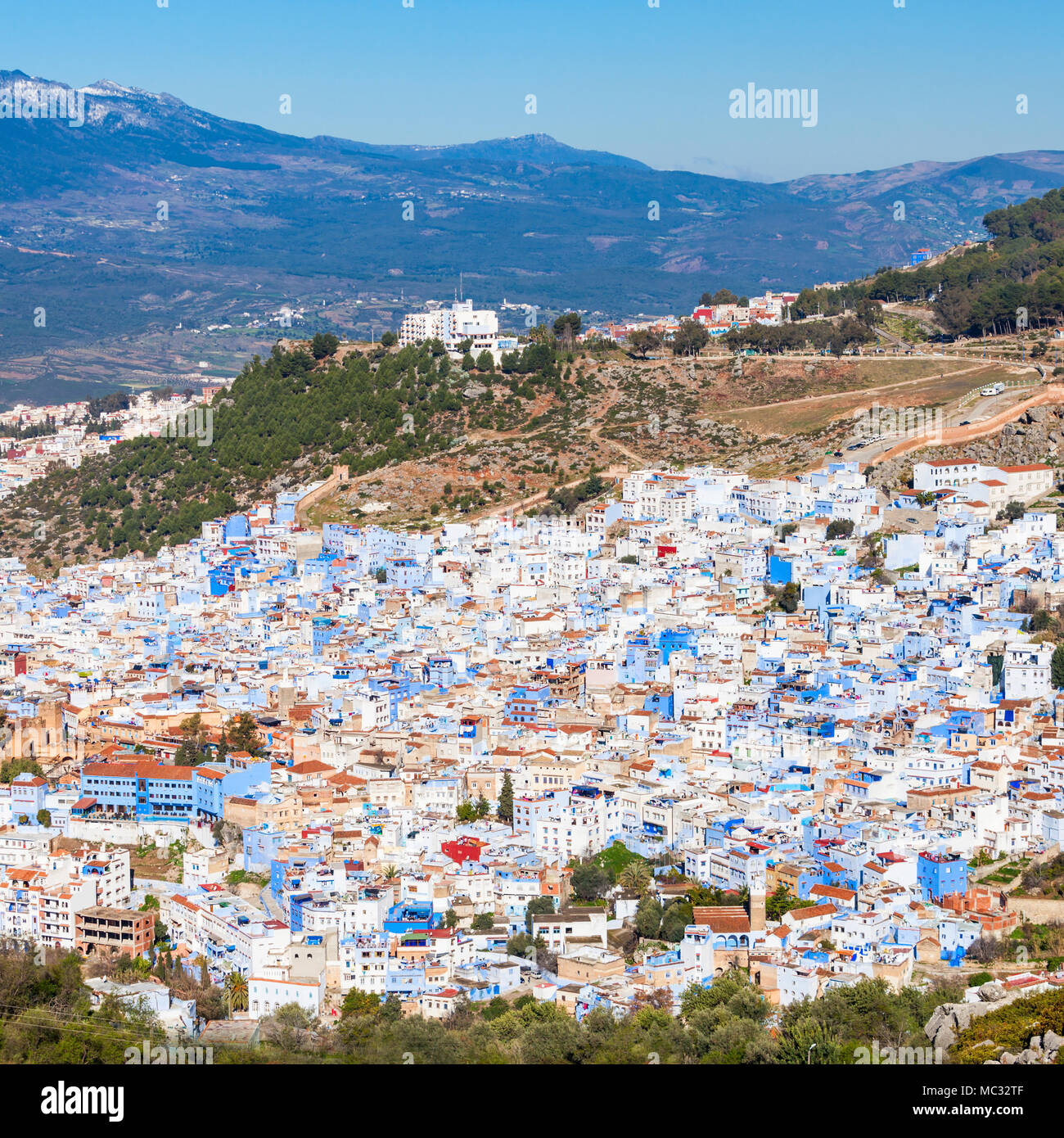Chefchaouen and Rif mountains aerial panoramic view, Morocco ...