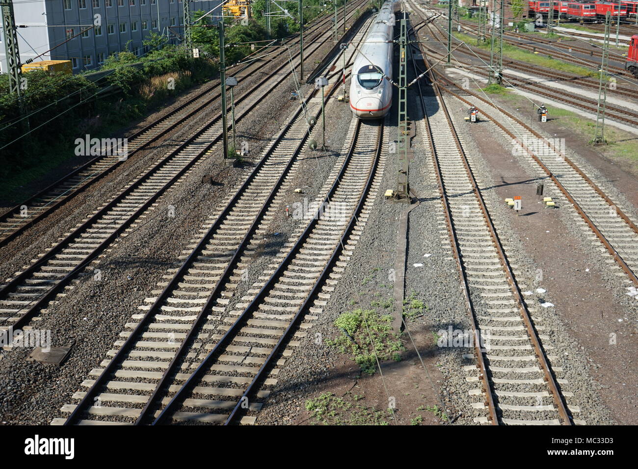 ICE, Intercity Express, running to the Center Station of Frankfurt am ...