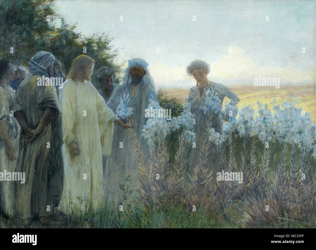 Emslie Alfred Edward - Christ with His Disciples in a Garden of Flowers ...