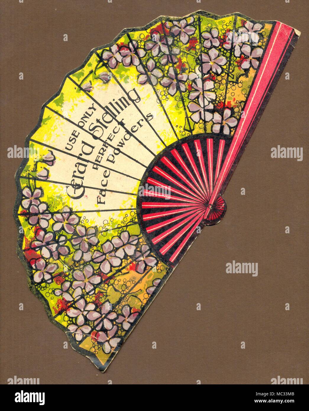 Hand fan advertising face powder circa 1925 Stock Photo - Alamy