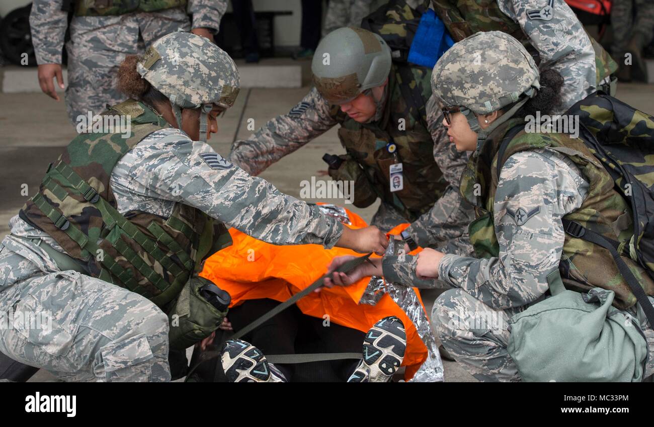 A simulated patient is treated during a joint field training exercise ...