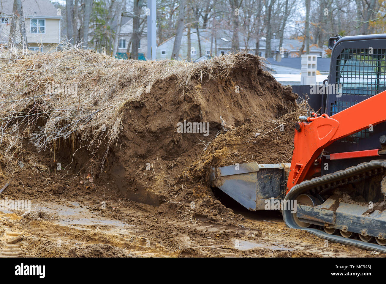 Heavy construction ready backhoe excavator and bulldozer on ...
