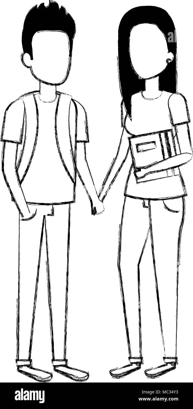 Flat illustration, students Black and White Stock Photos & Images - Alamy