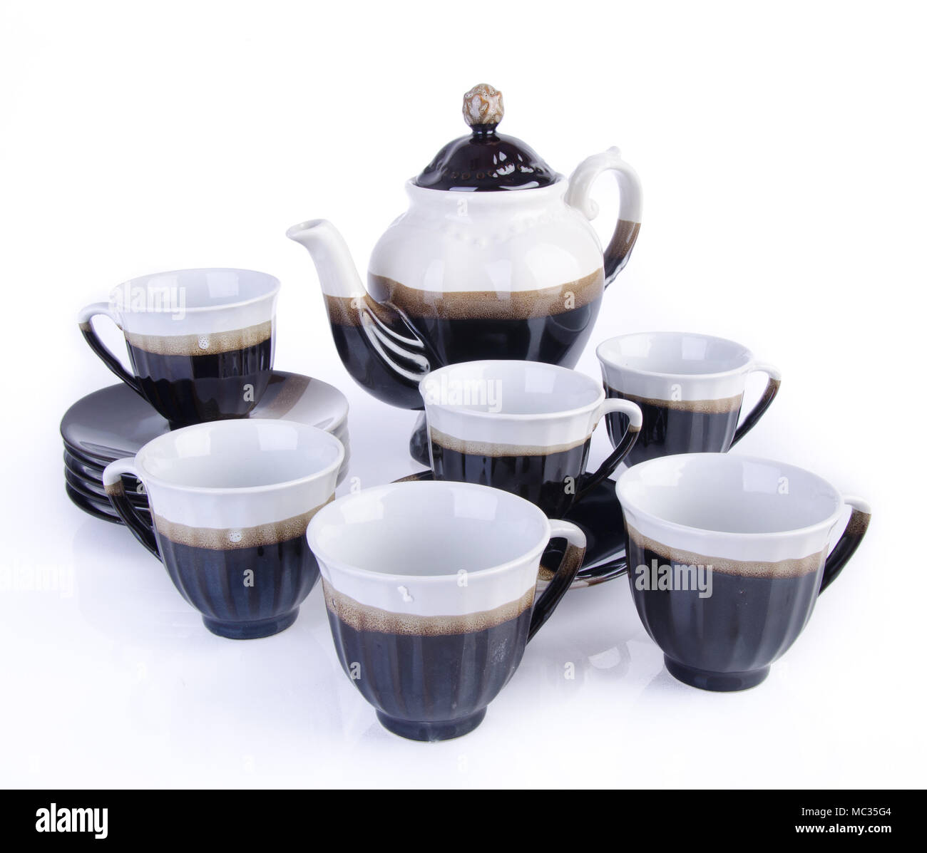 tea pot set, Porcelain tea pot and cup on white background Stock Photo ...