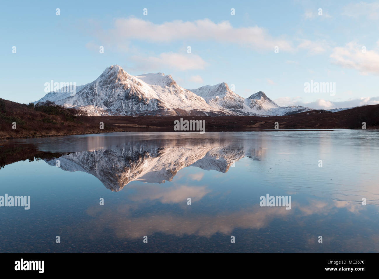 Ben Loyal reflected in Lochan Hakel, Sutherland Stock Photo - Alamy