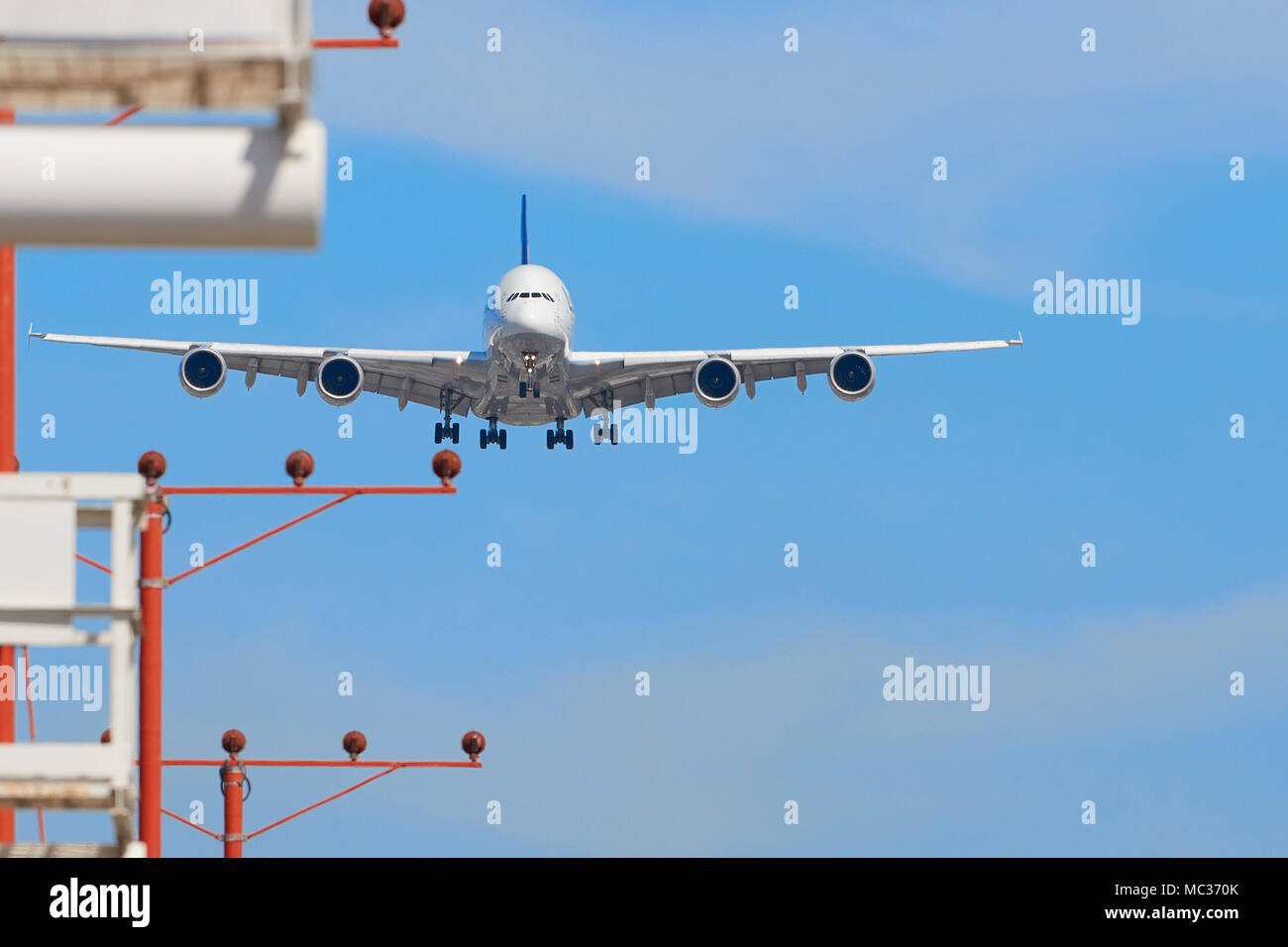 Lufthansa Airbus A380 Passenger Jet On Final Approach To Los Angeles ...