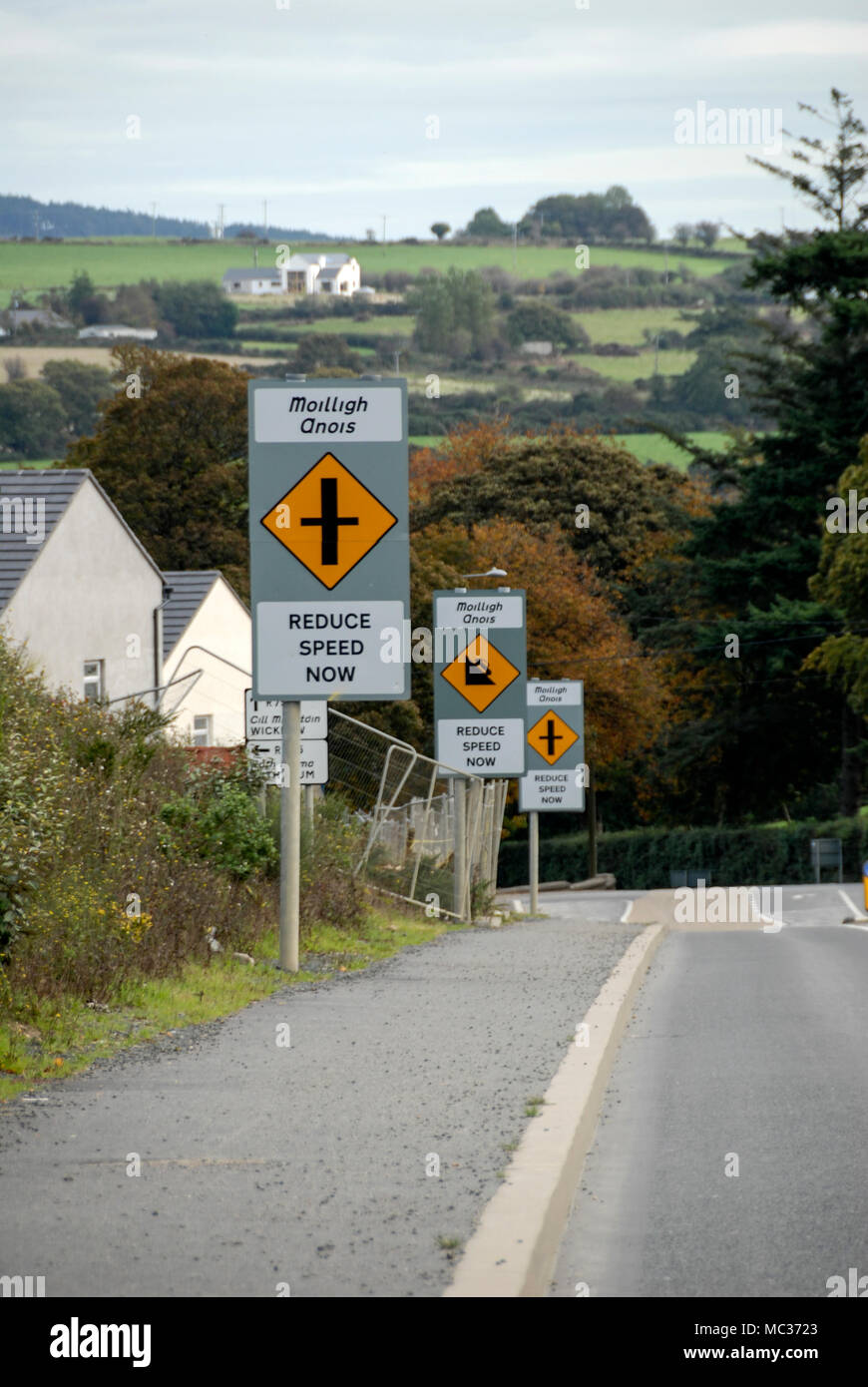 A lot of road signs to read in Ireland Stock Photo - Alamy