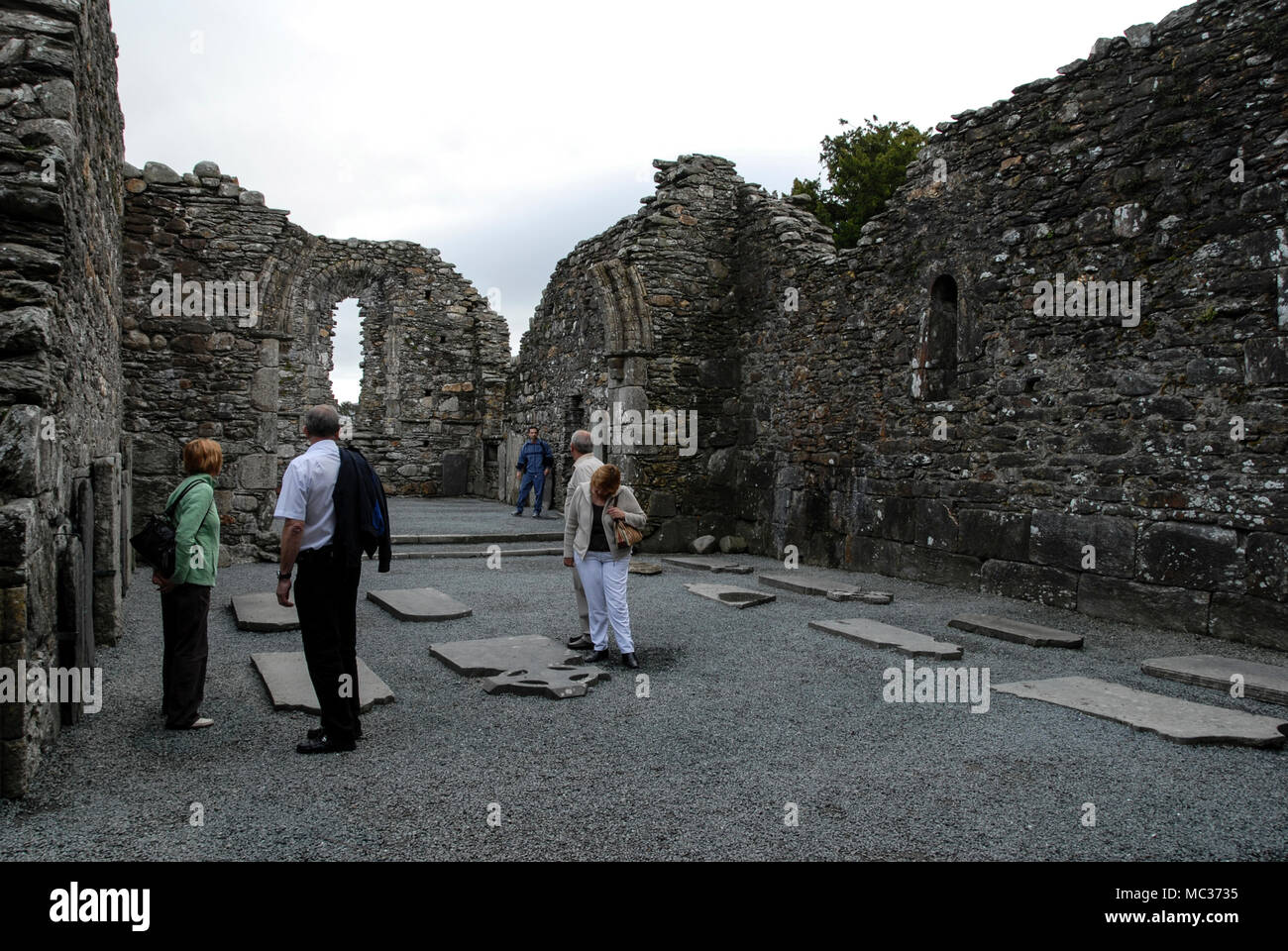 The ruins of the Cathedral at Glendalough in the valley of two lakes in ...