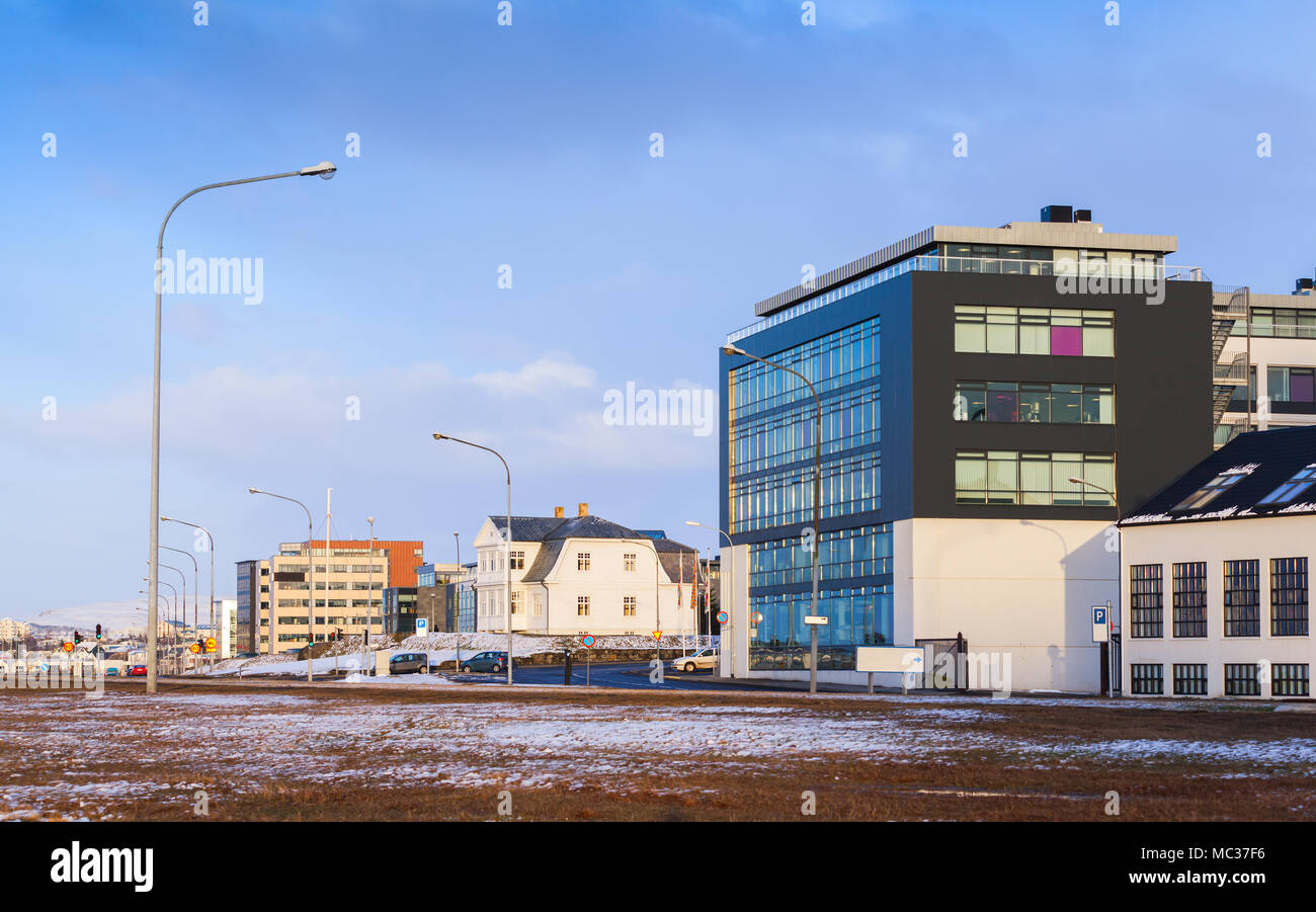 Cityscape of Reykjavik, capital city of Iceland. Street view with ...