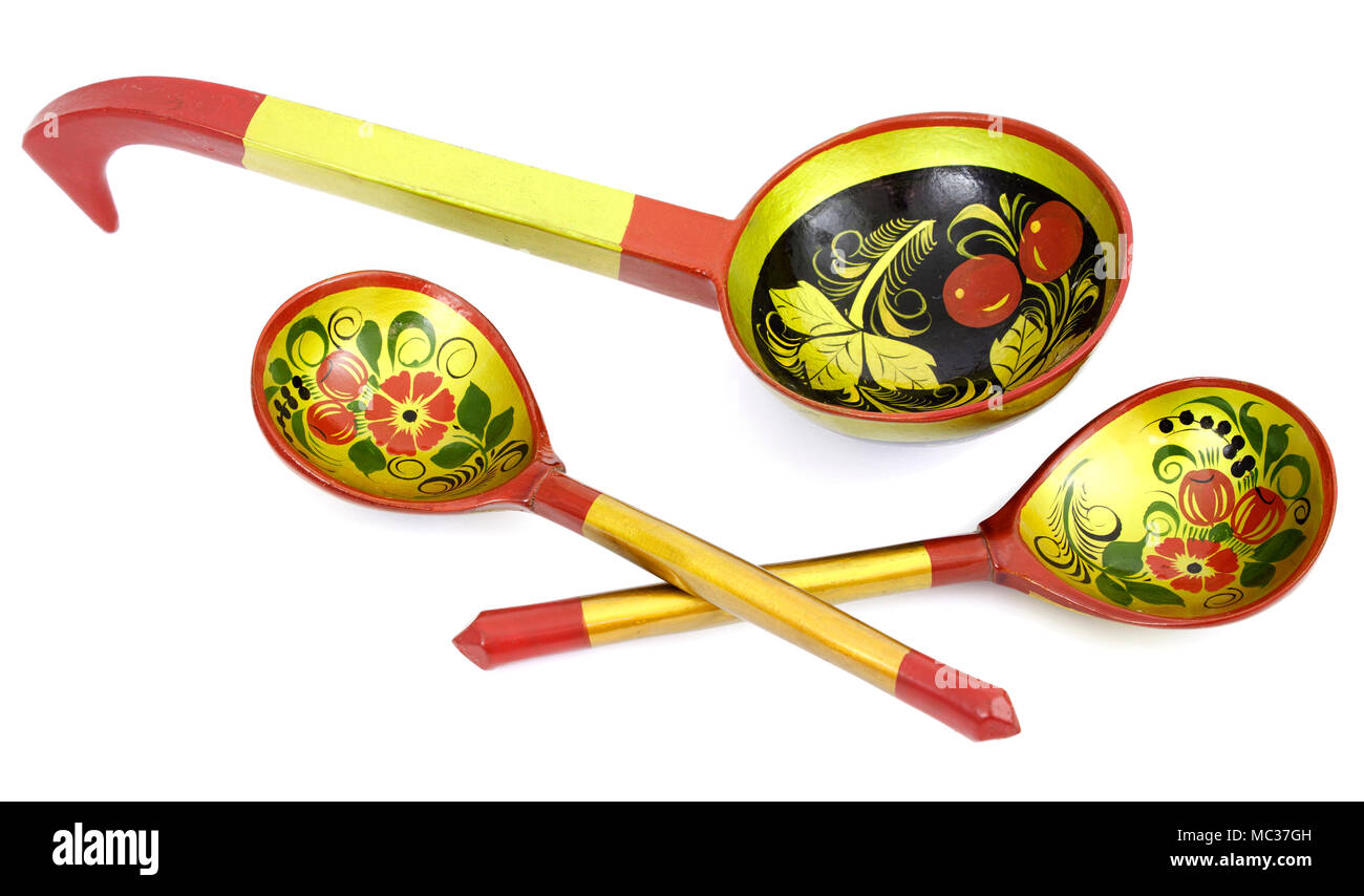 Russian national artistic wooden spoons Stock Photo - Alamy