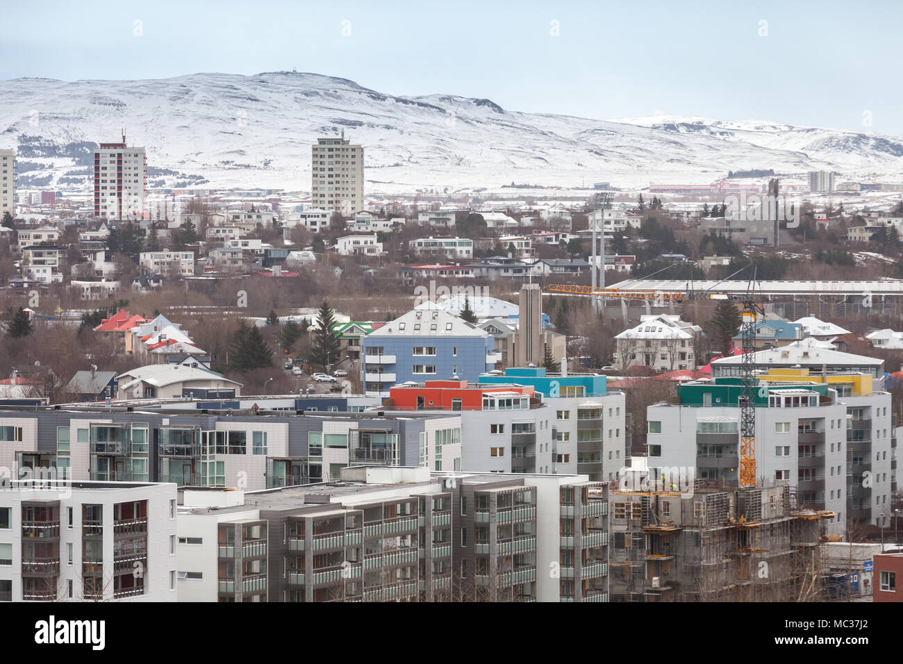 Cityscape of Reykjavik, capital city of Iceland. Modern buildings and ...