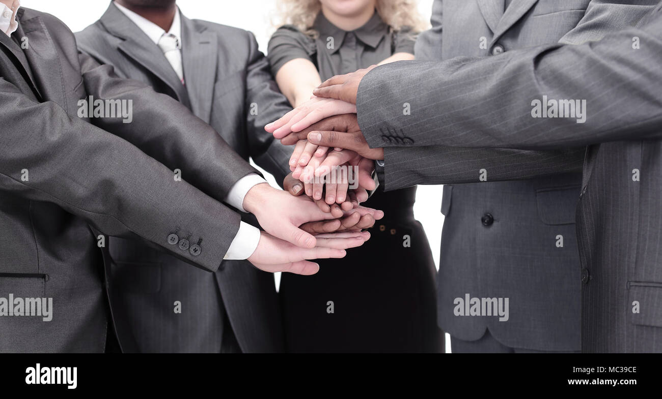 business people showing unity with their hands together Stock Photo - Alamy