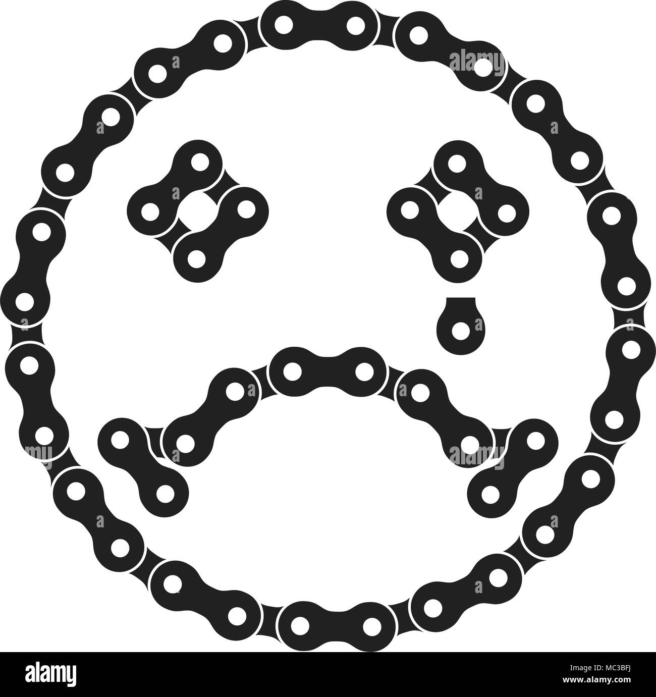 Vector Sad Face Icon Made of Bike or Bicycle Chain. Sad Emoji with Tear ...