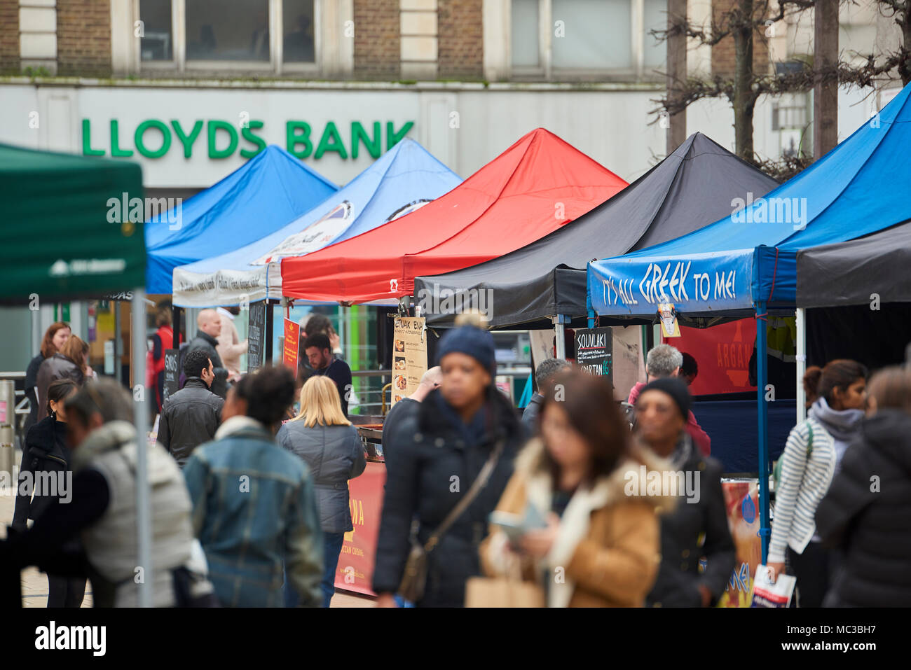 Detail of Street food market stalls in Lyric Square, near Hammersmith ...