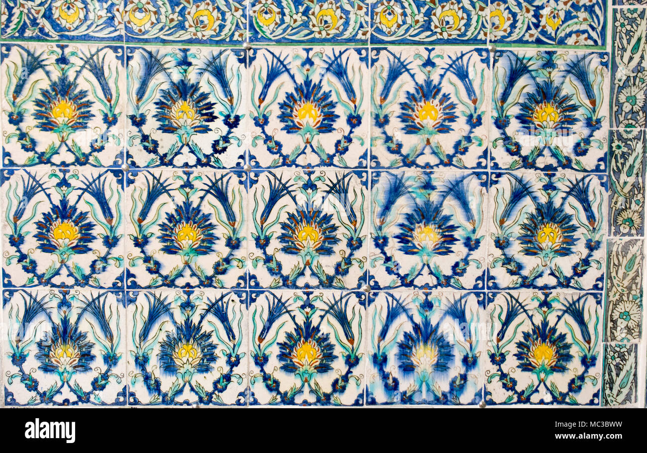 Ottoman ancient Handmade Turkish Tiles with floral patterns Stock Photo ...