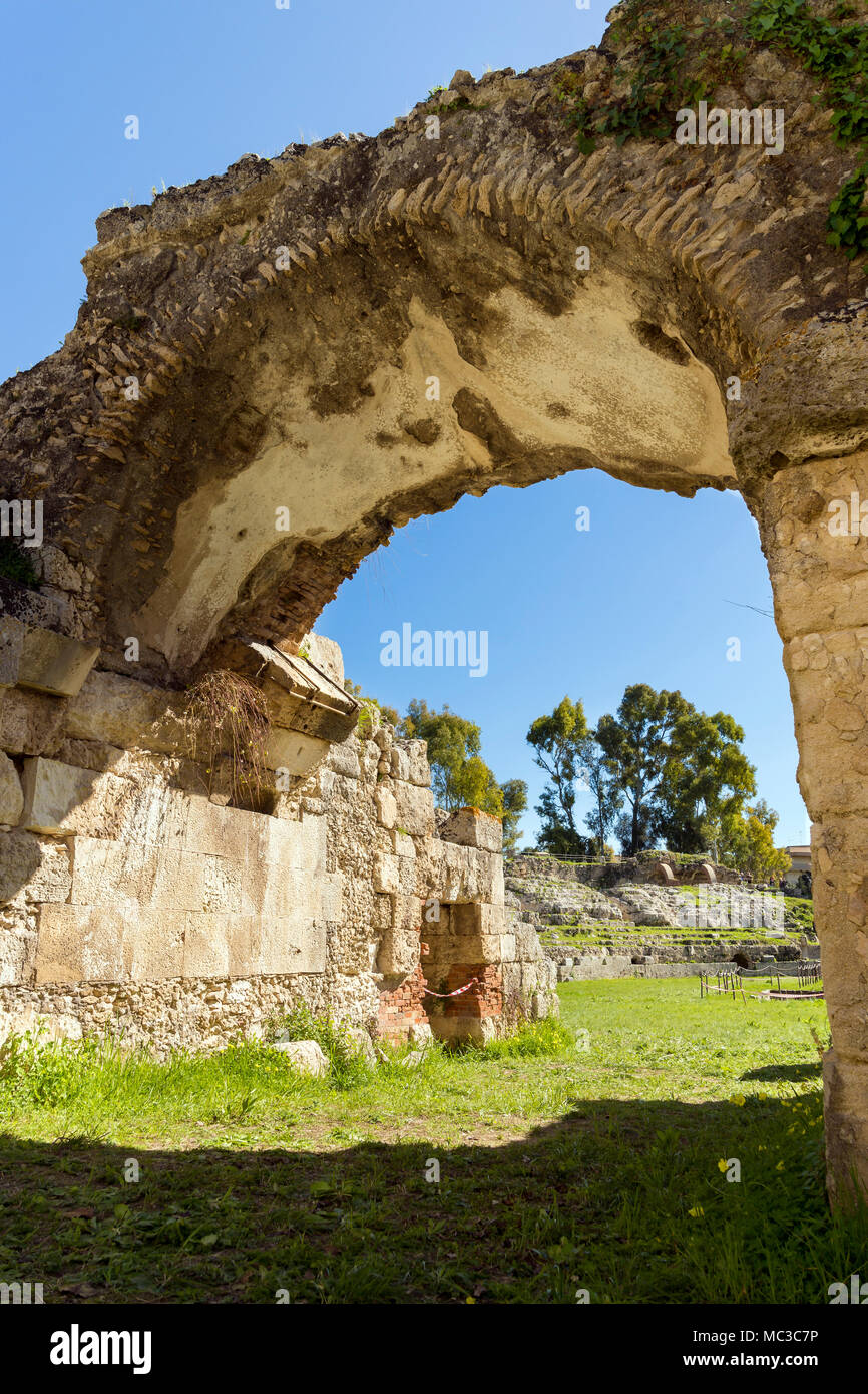 Ruins of Roman Amphitheater of Syracuse Stock Photo - Alamy