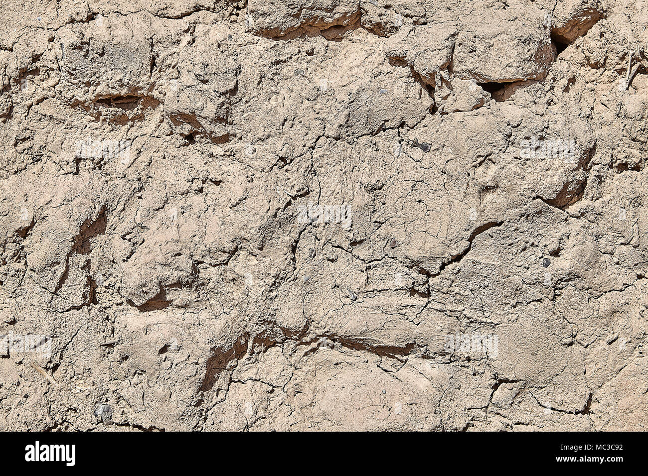 Horizontal surface of wall of light brown color with rough plaster of ...