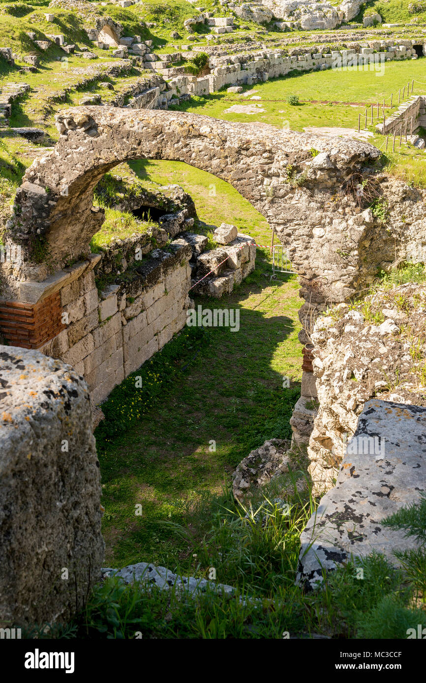 Ruins of Roman Amphitheater of Syracuse Stock Photo - Alamy