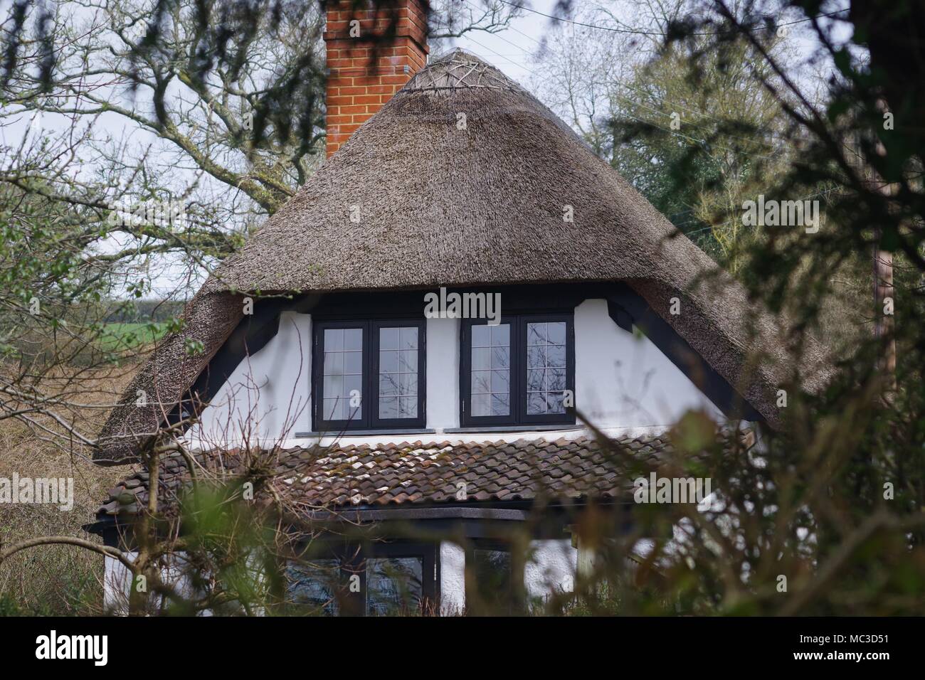 White Thatched Cottage in Bickleigh, Tiverton, Devon, UK. April, 2018 ...
