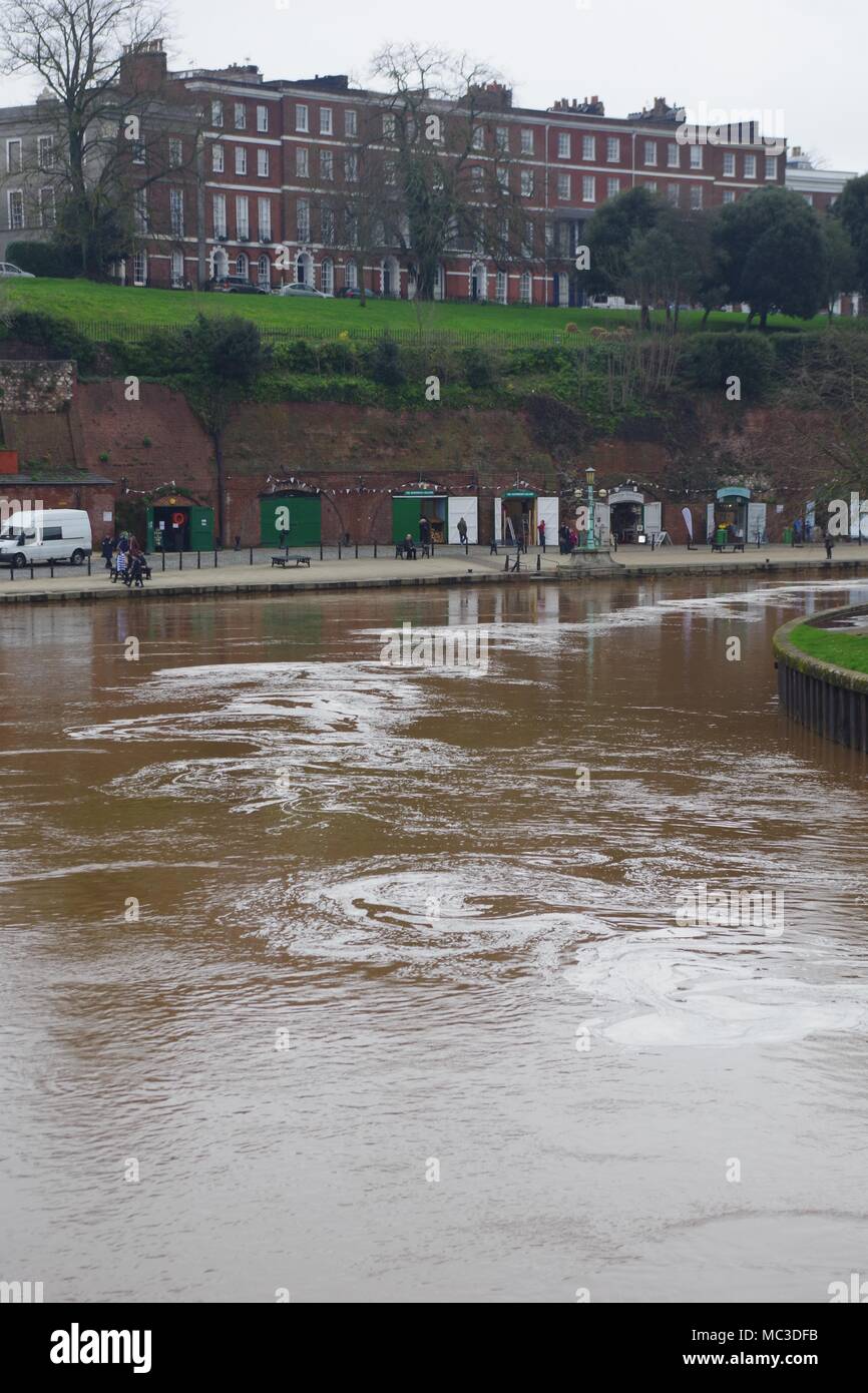 The River Exe in Turbid Brown Flood, Exeter Quay. Looking towards ...