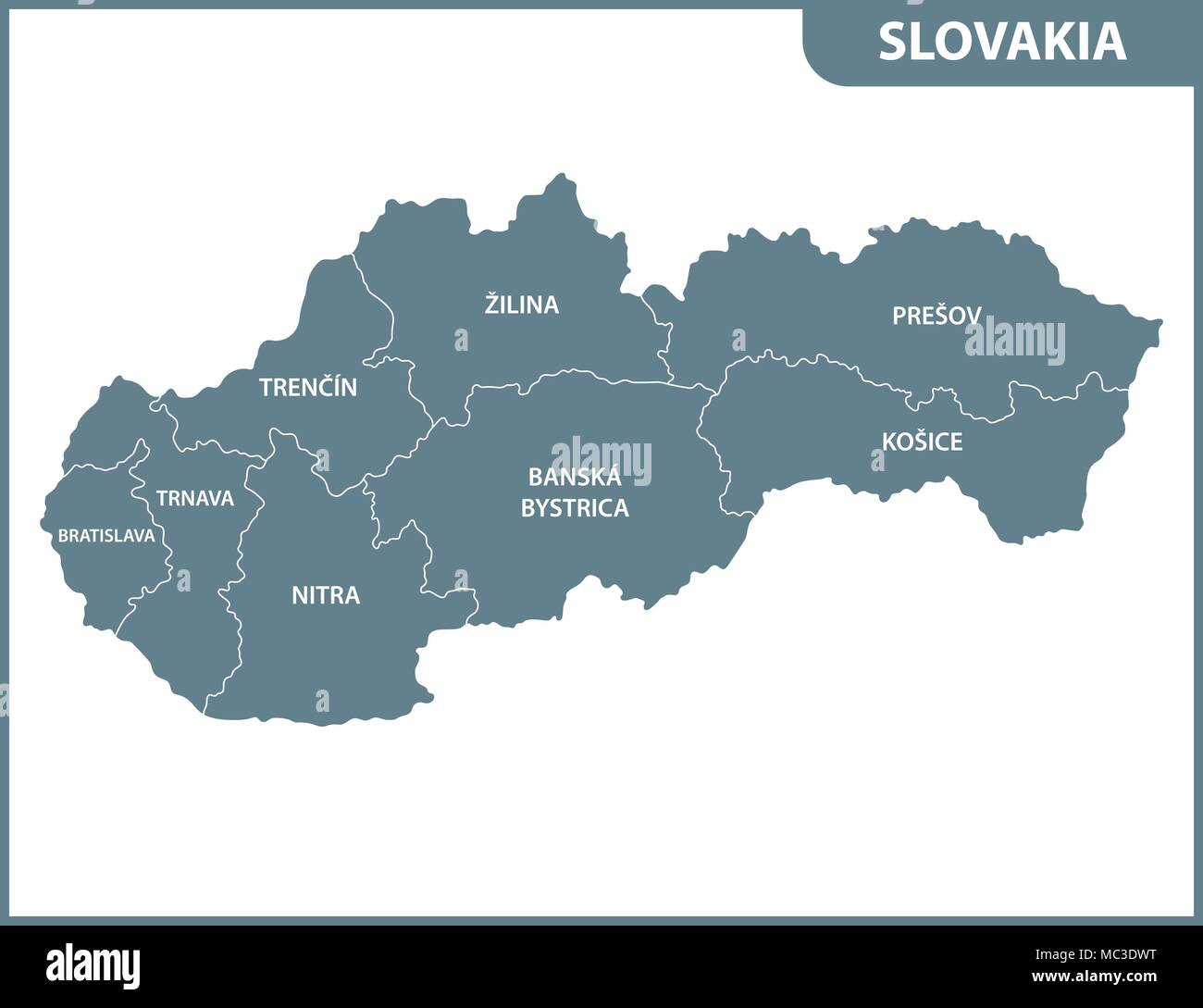 The detailed map of Slovakia with regions or states. Administrative ...