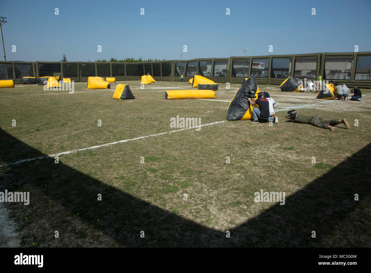 U.S. Marines play a paintball game at Marine Corps Air Station (MCAS ...