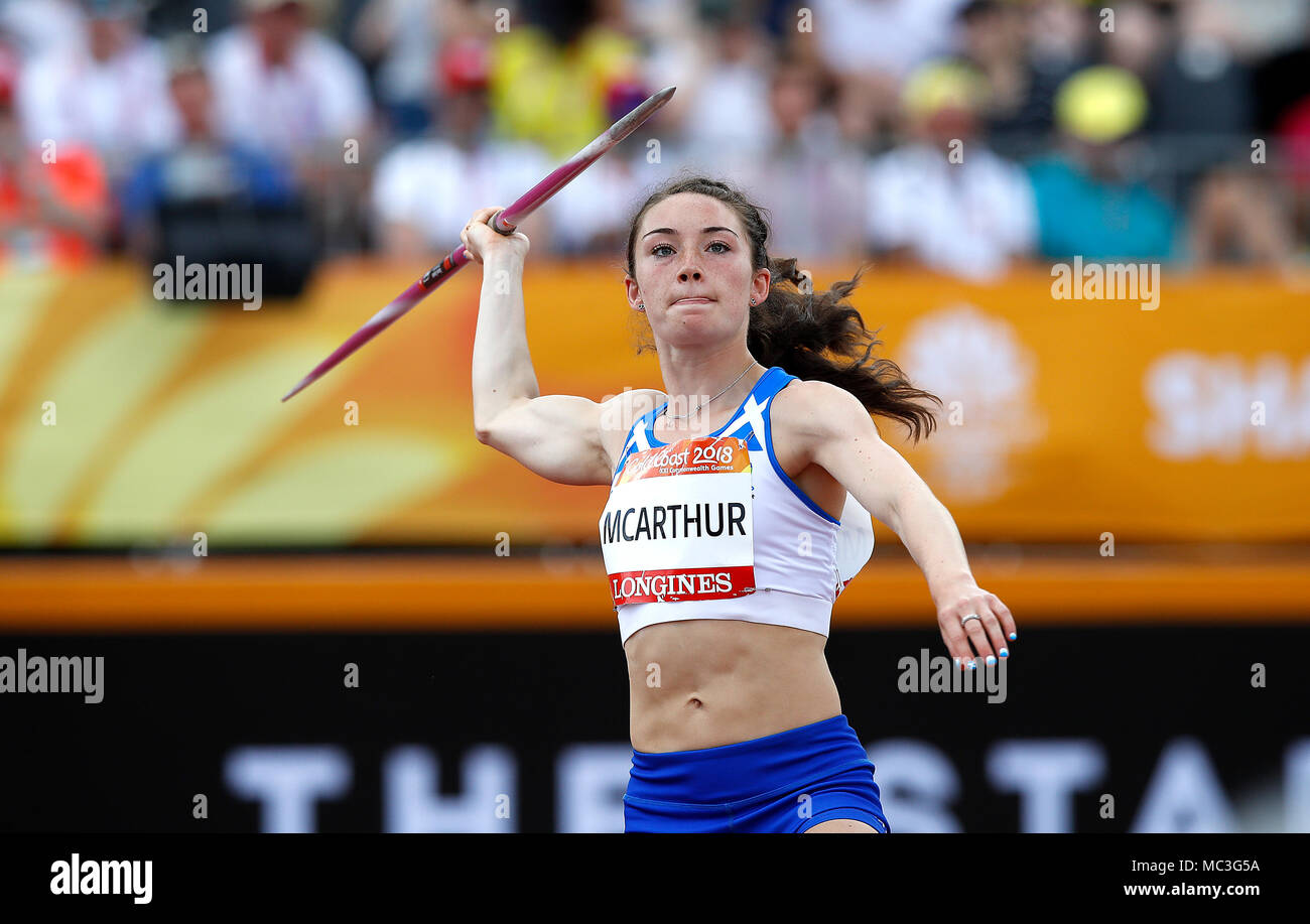 Scotland's Holly McArthur competes in the Women's Heptathlon Javelin ...