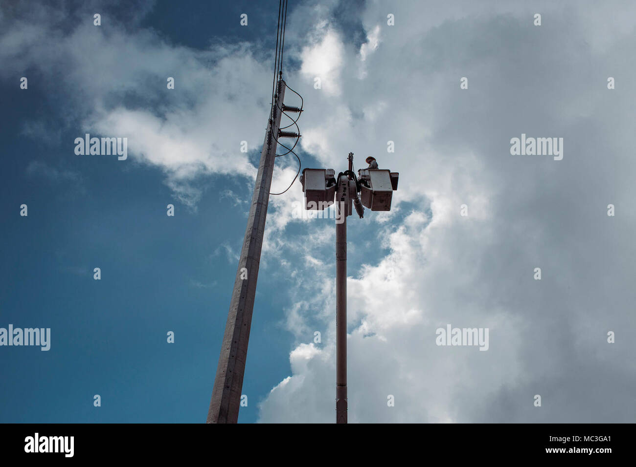 Manatí, Puerto Rico, Dec. 27, 2017--Nine new power poles were installed ...