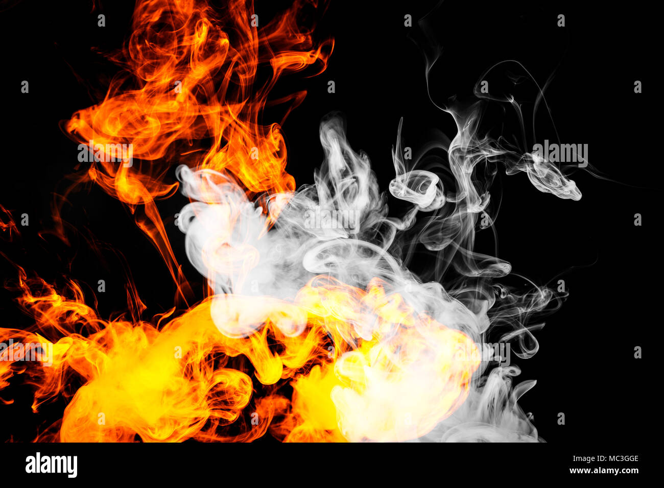 Fire flames background. Cloud of fiery smoke on a black isolated ...