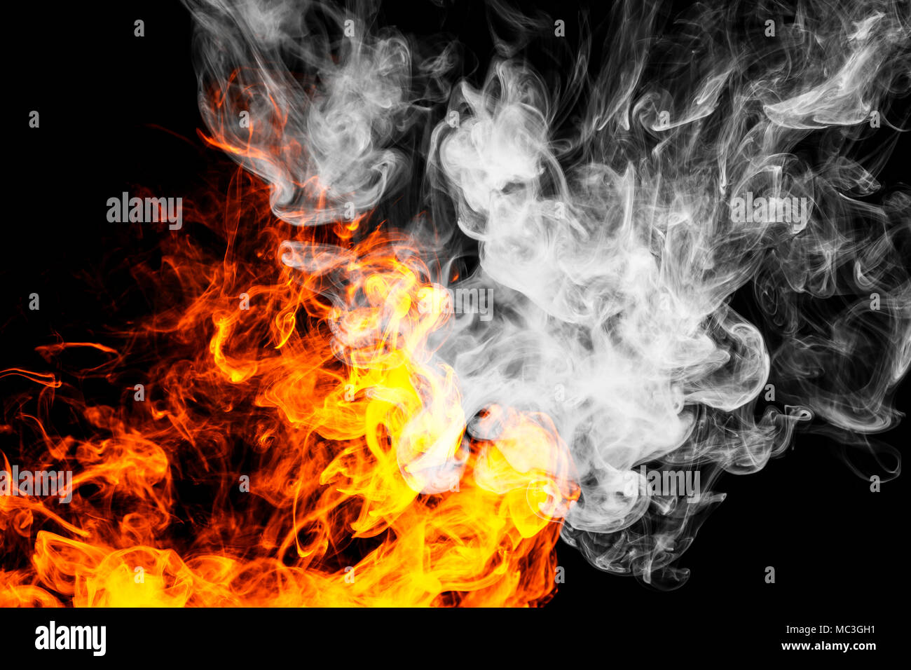 Fire flames background. Cloud of fiery smoke on a black isolated ...