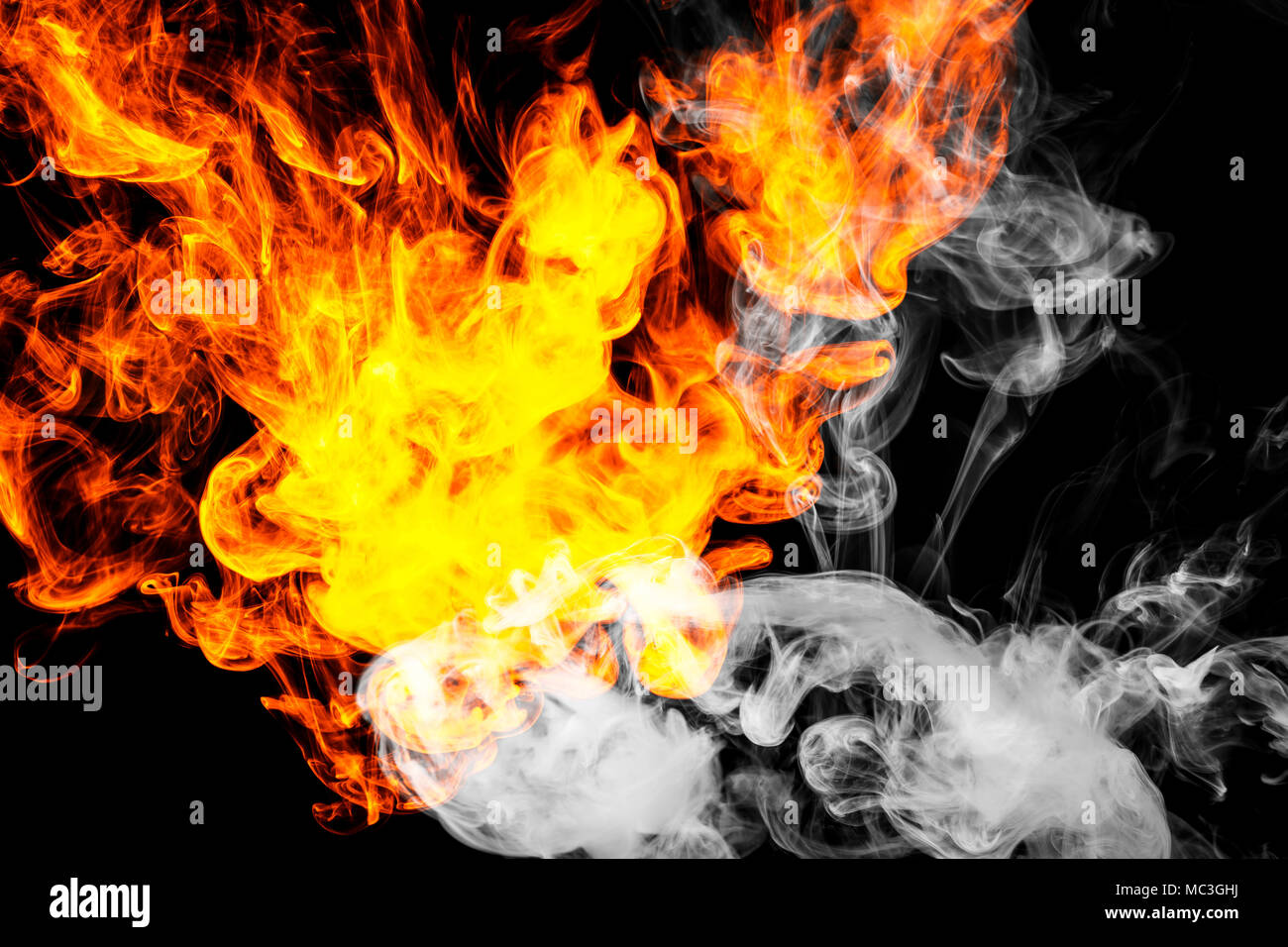 Fire flames background. Cloud of fiery smoke on a black isolated ...