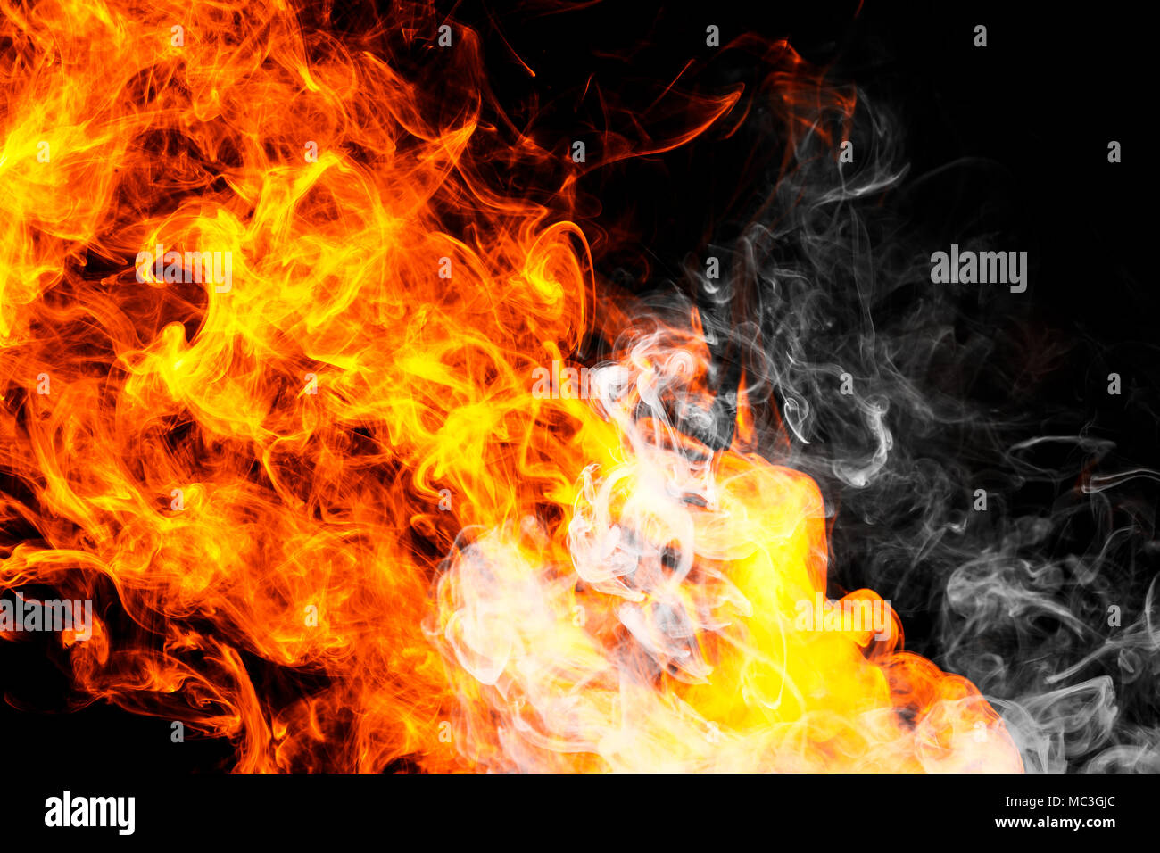 Fire flames background. Cloud of fiery smoke on a black isolated ...