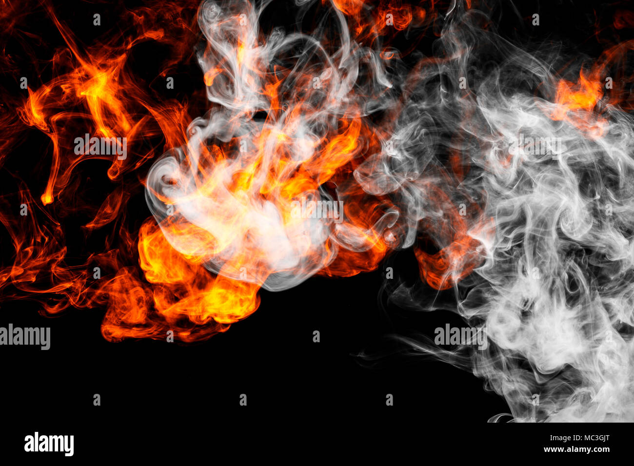 Fire flames background. Cloud of fiery smoke on a black isolated ...