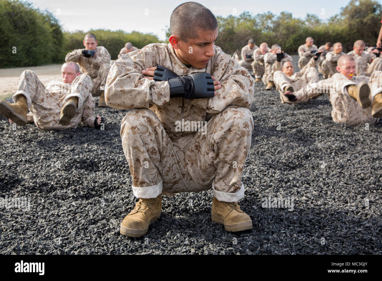 Recruits from Delta Company, 1st Recruit Training Battalion, perform a ...